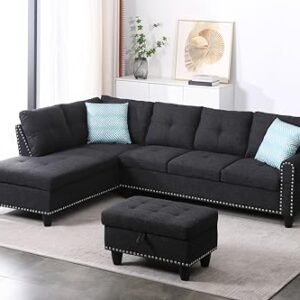 AYOUZ 98" L-Shape Linen Convertible Sectional Sofa Set with Left Facing Chaise & Ottoman, Modern Living Room Furniture-Set w/Storage for Home, Office, Apartment