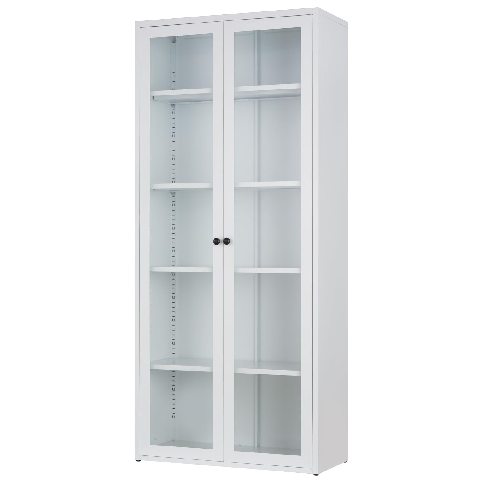 IRONMIX Display Cabinet with Glass Doors, 5-Tier Metal Storage Cabinet, Pantry Cabinet for Kitchen with Adjustable Shelves, Tall Bookshelf with Doors for Home Office (White - Glass Door)