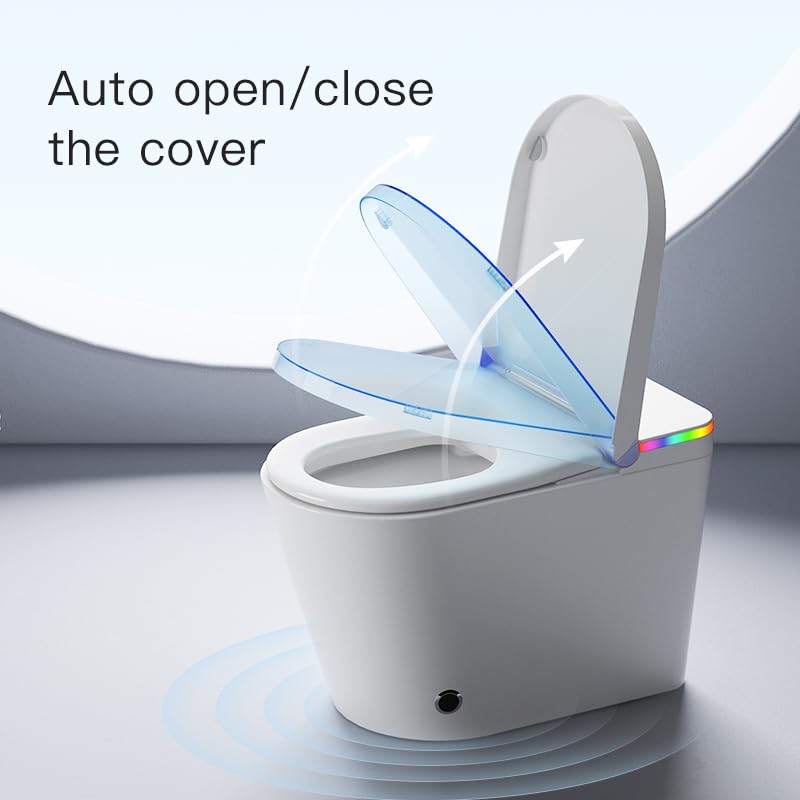 Smart Toilet with Built-in Bidet Seat, Tankless Toilet with Auto Lid Opening, Closing and Flushing, Heated Seat, Digital Display, Elongated