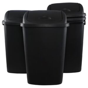 leendines 4 pack 13 gallons large swing top garbage can, plastic trash can with lid, black