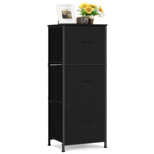 ebeneze dresser for bedroom with 3 storage drawers, 42" tall fabric closet chests organizer tower furniture with wooden metal frame for clothes, kids, hallway, entryway, small space, black