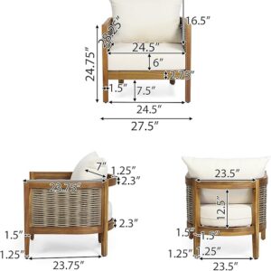 Merax Set Single Outdoor Acacia Wood Wicker Club Chair with Cushion,Patio Furniture Conversation Seat for Backyard, Beige