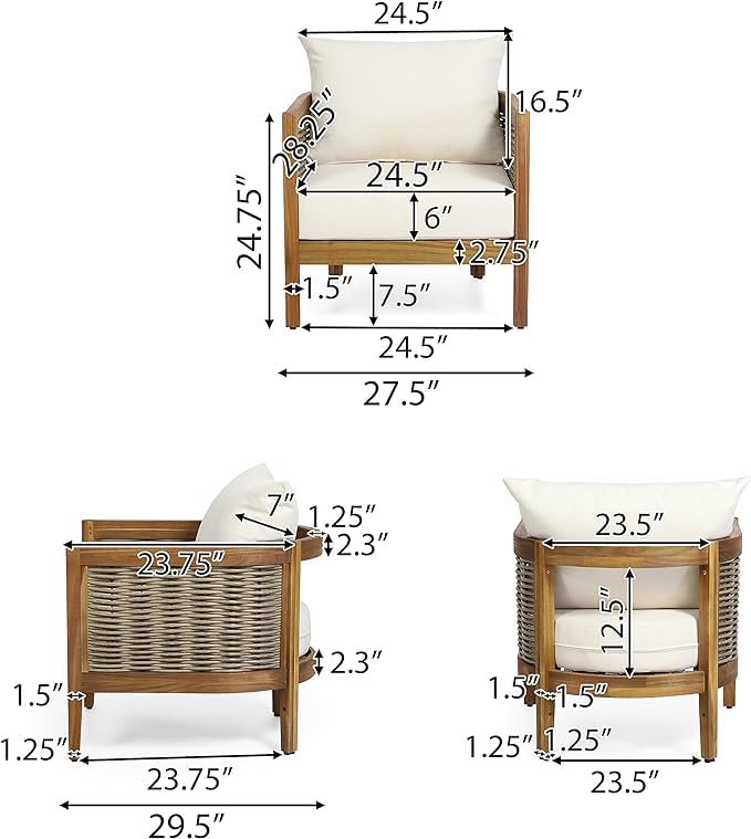 Merax Set Single Outdoor Acacia Wood Wicker Club Chair with Cushion,Patio Furniture Conversation Seat for Backyard, Beige