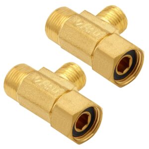 uenede 2pcs lead-free brass angle stop add-a-tee valve, 3/8" compression inlet x 1/4" compression outlet x 3/8" compression outlet, water line splitter 3 way valve fittings