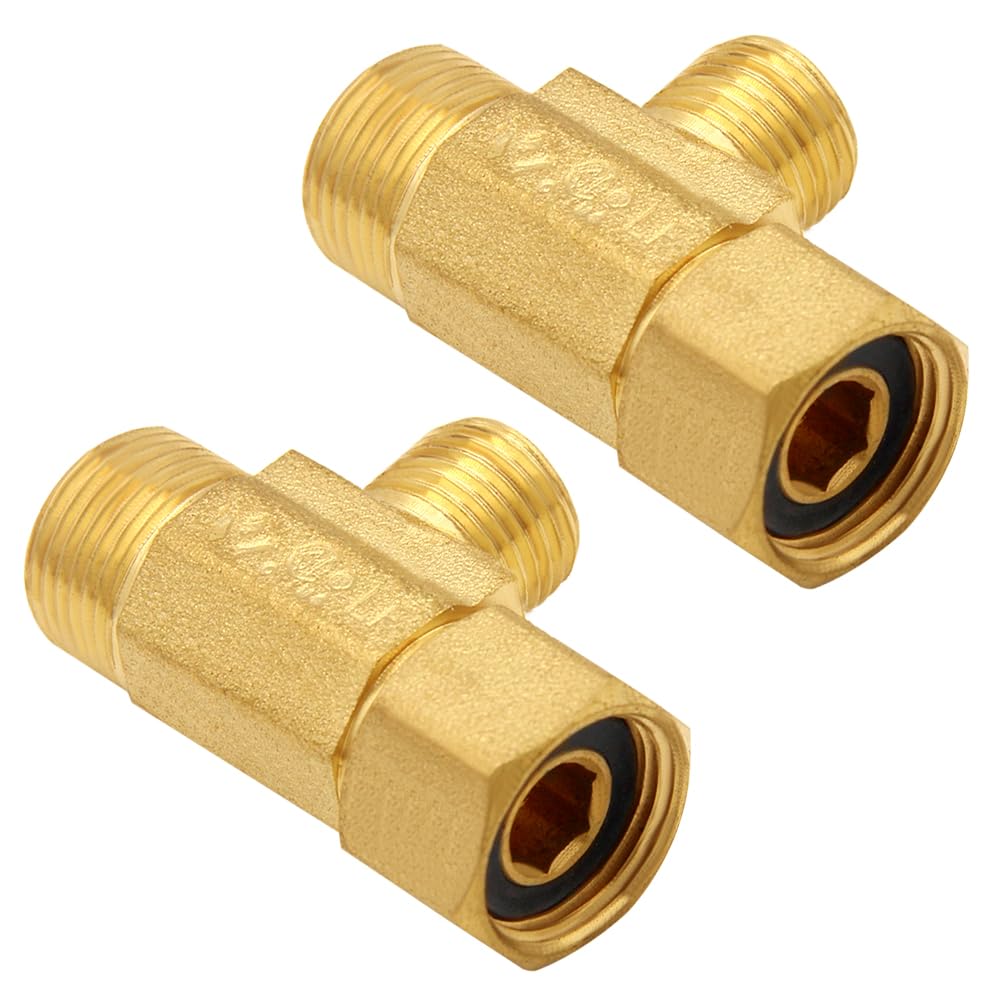 Uenede 2PCS Lead-Free Brass Angle Stop Add-A-Tee Valve, 3/8" Compression Inlet x 1/4" Compression Outlet x 3/8" Compression Outlet, Water Line Splitter 3 Way Valve Fittings