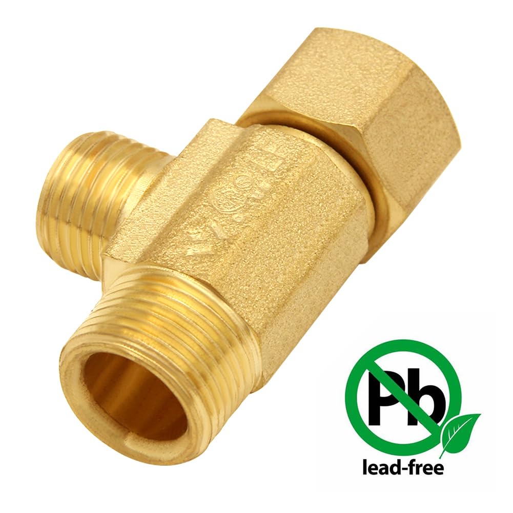 Uenede 2PCS Lead-Free Brass Angle Stop Add-A-Tee Valve, 3/8" Compression Inlet x 1/4" Compression Outlet x 3/8" Compression Outlet, Water Line Splitter 3 Way Valve Fittings