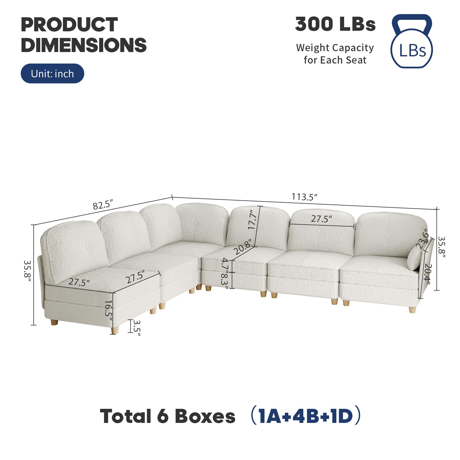 LLappuil Modular Sectional Couch L Shaped Sofa with Storage, Corner Cloud Sofa Sectional for Living Room, 113.5 in Width, 6 Seat Sofa, Teddy Velvet, Beige