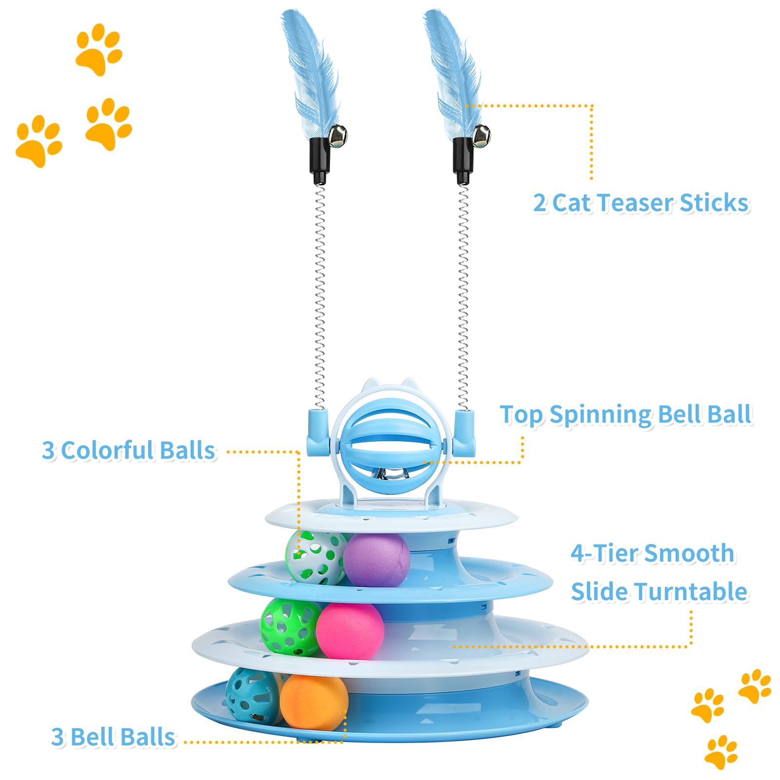 Goosheep Cat Toys Interactive Cat Toys for Indoor Cats Kitten Toys Interactive Cat Toy Cat Puzzle Toy Cat Ball Toy with 2 Cat Teasers (Blue)