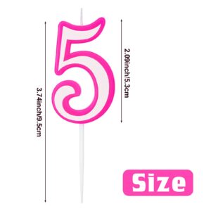 MTLEE Hot Pink Girl Birthday Candle Pink Numeral Birthday Candle Pink and White Birthday Cake Topper for Children Girls Birthday Decoration Princess and Singer Theme Party Supplies (Number 5)