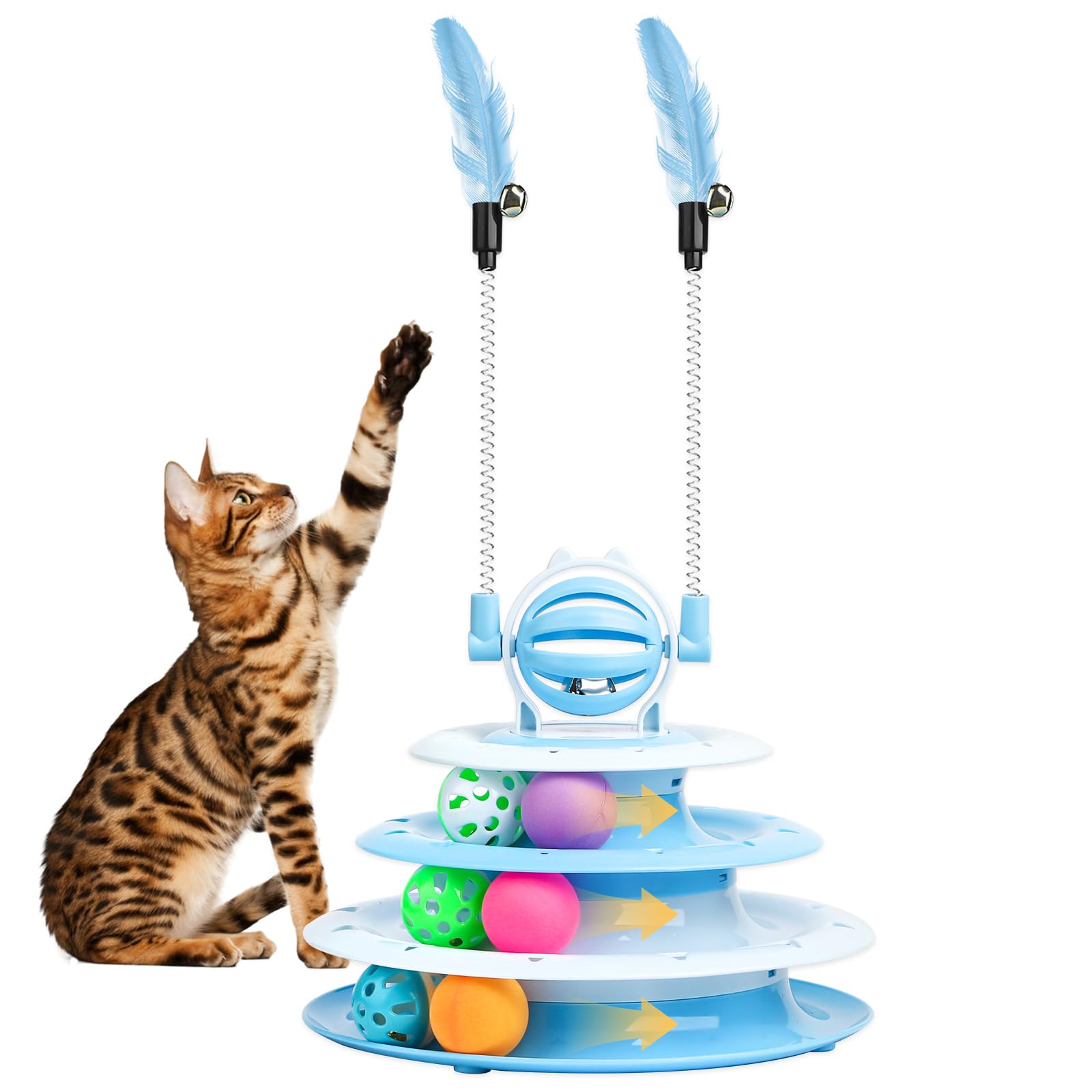 Goosheep Cat Toys Interactive Cat Toys for Indoor Cats Kitten Toys Interactive Cat Toy Cat Puzzle Toy Cat Ball Toy with 2 Cat Teasers (Blue)