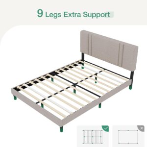 Novilla Queen Bed Frame with Headboard, Bed Frame Queen Size with Wood Slats Support,Linen Upholstered Adjustable Headboard, No Box Spring Needed, Heavy Duty Feet, Easy Assembly, Beige