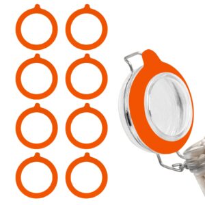 rubber seals for glass jars, 8 pcs 4.5 inch rubber gasket ring leak-proof elastic silicone gasket sealing rings replacement jar seal accessories for mason jars lids, canning jar (orange)