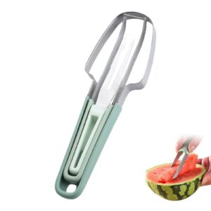 watermelon cutter slicer，2024 new 3-in-1 multi functional household fruit splitter watermelon fork slicer cutter, melon cutter knife portability fruit fork for camping kitchen gadgets (light green)