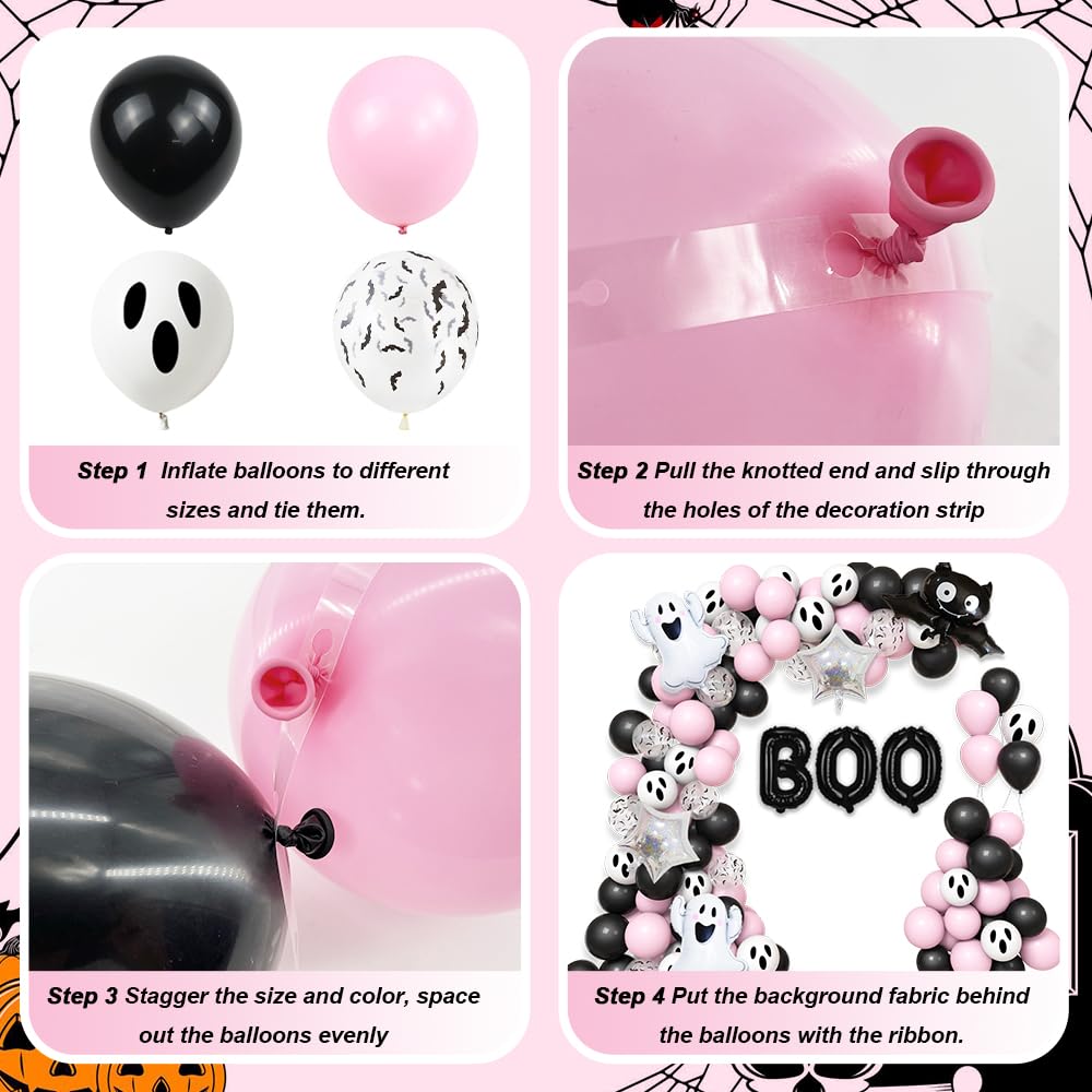 AIBIIN 112pcs Pink Black Halloween Baby Shower Decorations Halloween Little Boo Party Kit With Boo Party Tablecloth Halloween Cute Ghost Boo Balloon Garland Kit Baby Shower Birthday Party