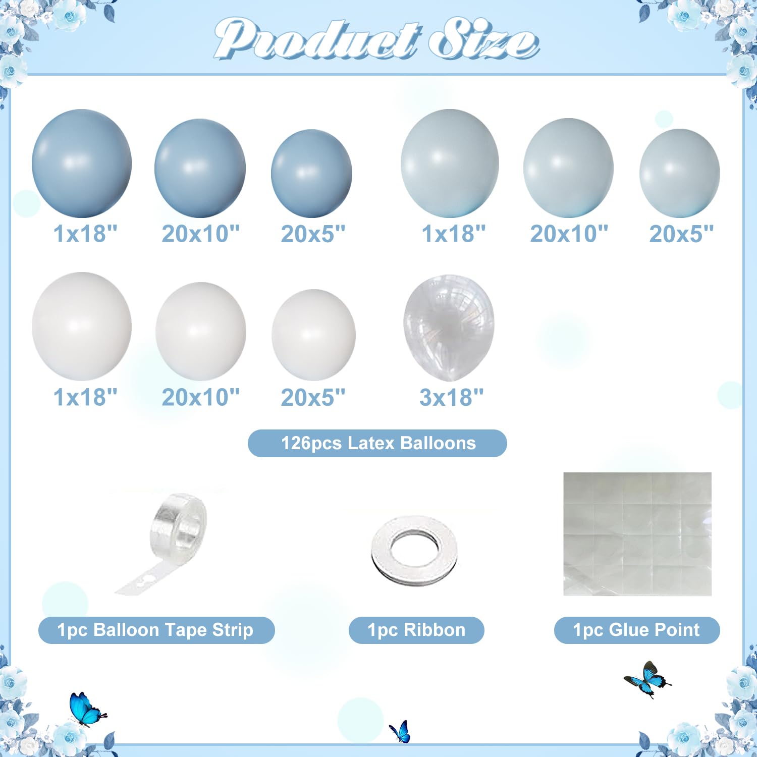 Dusty Blue Balloon Arch Kit 126 Pcs Blue and White Balloon Arch Garland Kit Include Light Blue Macaron Blue Sand White Balloons for Wedding Birthday Baby Shower Gender Reveal Decorations