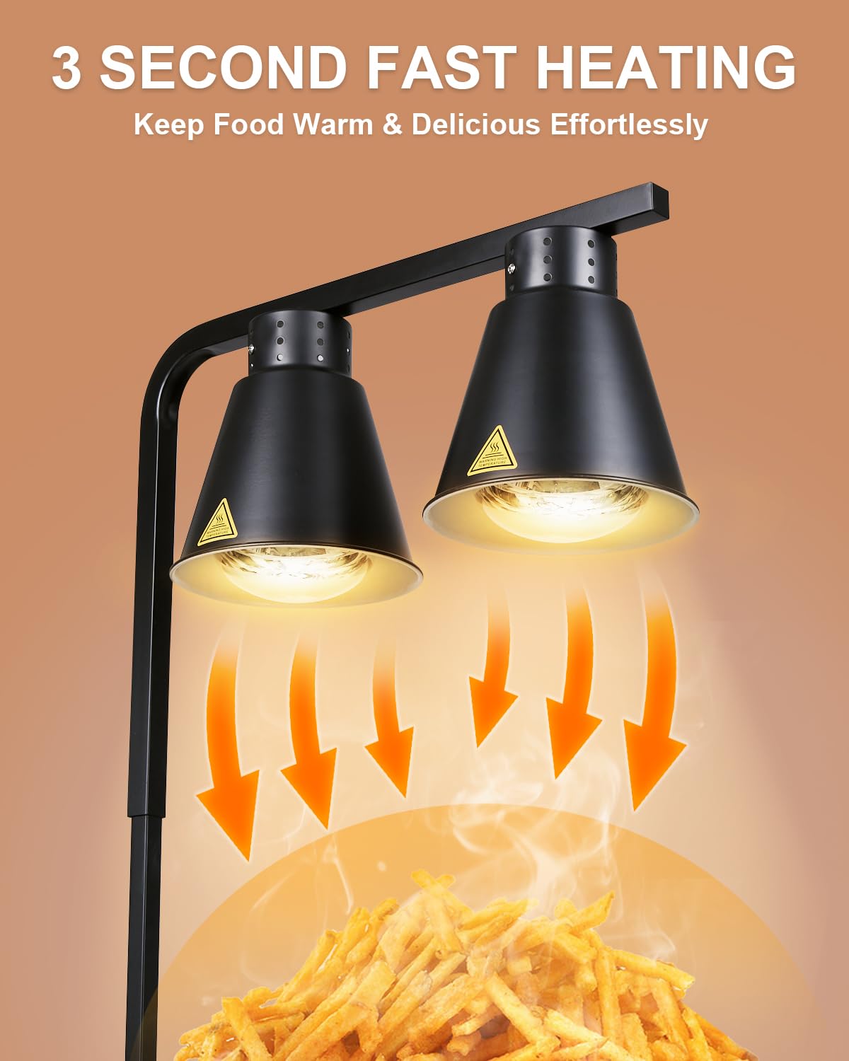 Food Heat Lamp: Commercial Food Warmer Lamp with Free-Standing, Heat Lamp for Food Catering Food Warming Lamp for Buffet Parties, 500W (Painted Black)