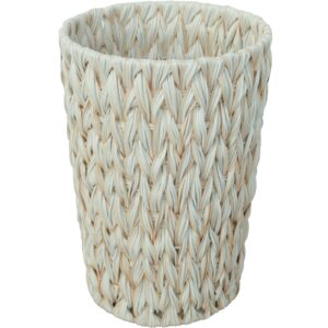 endymion wicker trash can,wicker waste basket for bathroom,decorative boho small bathroom trash can,waterproof wicker trash basket,2 gallon compact round,milk white