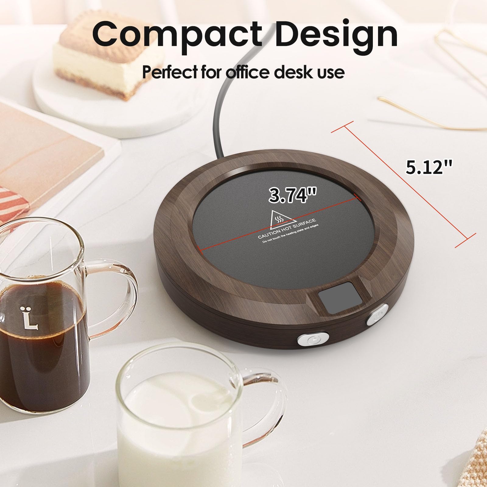 Mug Warmer, Coffee Warmer for Desk, Coffee Cup Warmer with 3 Temp Settings and Ambient Light, 2-12H Timer, 30W