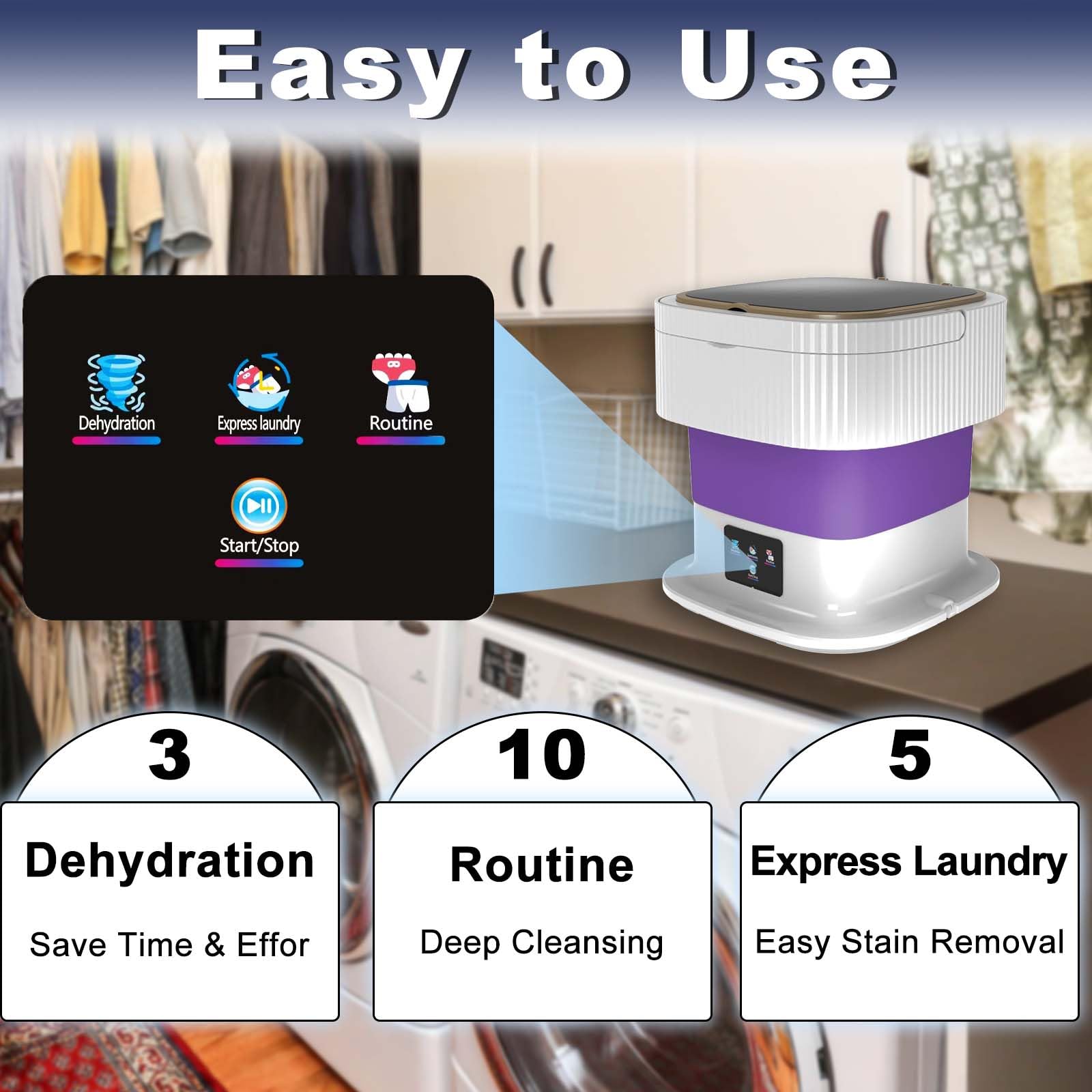 11L Portable Washing Machine, 2 in 1 Large Intelligent Laundry, Foldable Mini Washing Machine with Drain Basket Washer for Baby Clothes, Underwear, Apartment, Camping, RV, Gifts, Travel Purple