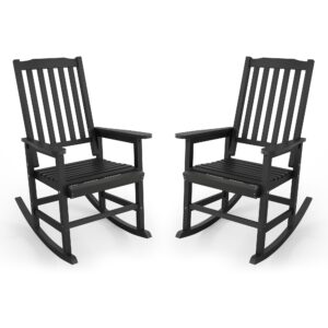 cozyman outdoor rocking chairs set of 2, acacia wood rocking chairs, patio rocker chair with wide seats, black