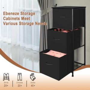 Ebeneze Dresser for Bedroom with 3 Storage Drawers, 42" Tall Fabric Closet Chests Organizer Tower Furniture with Wooden Metal Frame for Clothes, Kids, Hallway, Entryway, Small Space, Black