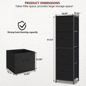 Ebeneze Dresser for Bedroom with 4 Storage Drawers, 51" Tall Fabric Closet Chests Organizer Tower Furniture with Wooden Metal Frame for Clothes, Kids, Hallway, Entryway, Small Space, Black