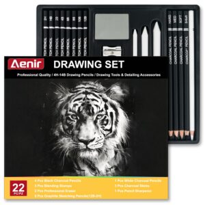 charcoal pencils for drawing, set of 22, professional drawing sketch pencils, art supplies for drawing, sketching, shading, artist pencils for beginners & pro artists.