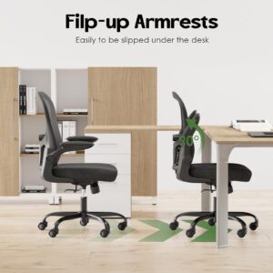 Office Chair with Flip-Up Armrest, High Back Ergonomic Computer Chair with Adjustable Lumbar Support for Home and Office