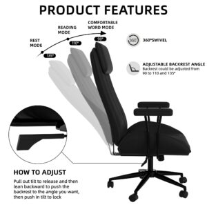 TAKSCO High Back Office Desk Chair, Comfy Ergonomic Suede Fabric Swivel Executive Office Desk Chair with Lumbar Support, Adjustable 90°-135° Recline Home Office Computer Desk Chairs with Arms, Black