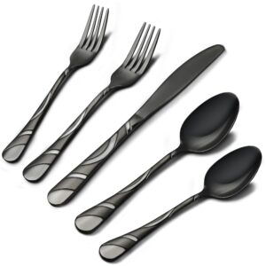 iferrens 40-piece black silverware set for 8, 18/0 frosted & mirror finish stainless steel vintage flatware set, modern cutlery set for home wedding restaurant housewarming party event serving for 8