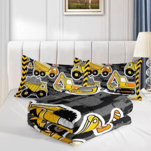 Smell Sunshine Construction Comforter Set Kids Excavator Car Printed Bedding Set with 1 Comforter and 2 Pillowcases for Boys and Girls Bedroom All Season(Car-4 Full)