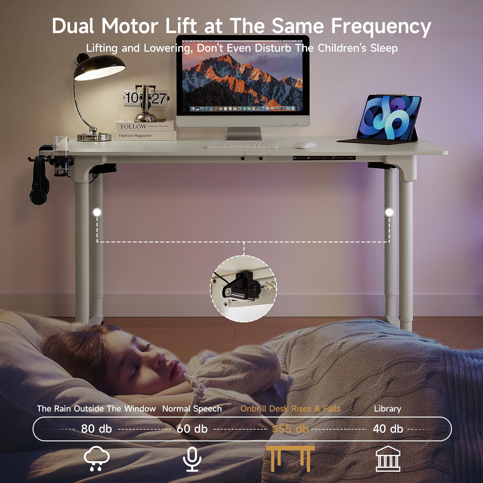 ONBRILL Standing Desk with 4 Legs, 71x32 Inch Rectangle Desk with Memory Controller & Dual Motors, Stand Up Desk Height Adjustable from 28" to 46" for Home Office Desk & Computer Workstations, White