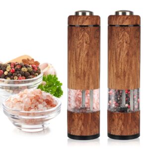 electric salt and pepper grinder set, batery operated automatic salt and pepper grinder, one-handed operation, salt and pepper grinder with led light, adjustable coarseness (wood)