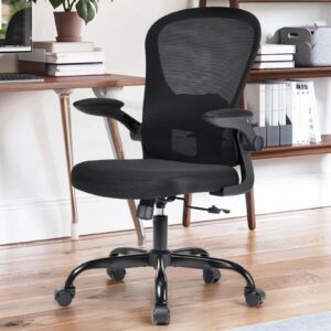 office chair with flip-up armrest, high back ergonomic computer chair with adjustable lumbar support for home and office