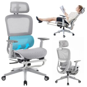 gzagdecr ergonomic office chair, high back gaming chair with footrest,big and tall home office desk chair,mesh computer chair with adjustable lumbar support,3d armrests,reclining(white-gray)