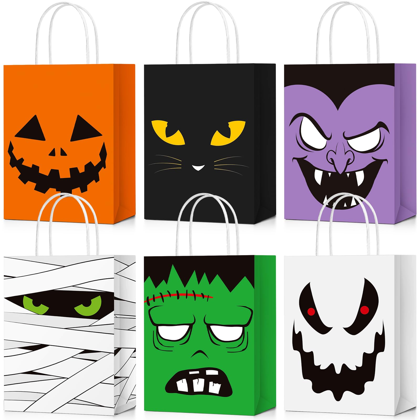 Saypacck 36 Pcs Halloween Treat Bags Halloween Paper Gift Bags with Handles Trick or Treat Candy Bags Goodie Bags for Holiday Treats Snacks Halloween Party Favors Supplies