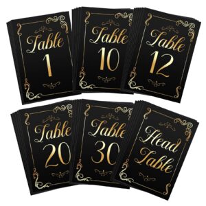 jeffdad wedding table numbers cards 1-30, black 6x4 inch gold foil table number cards head table card place card holder stand for wedding reception anniversary birthday restaurant