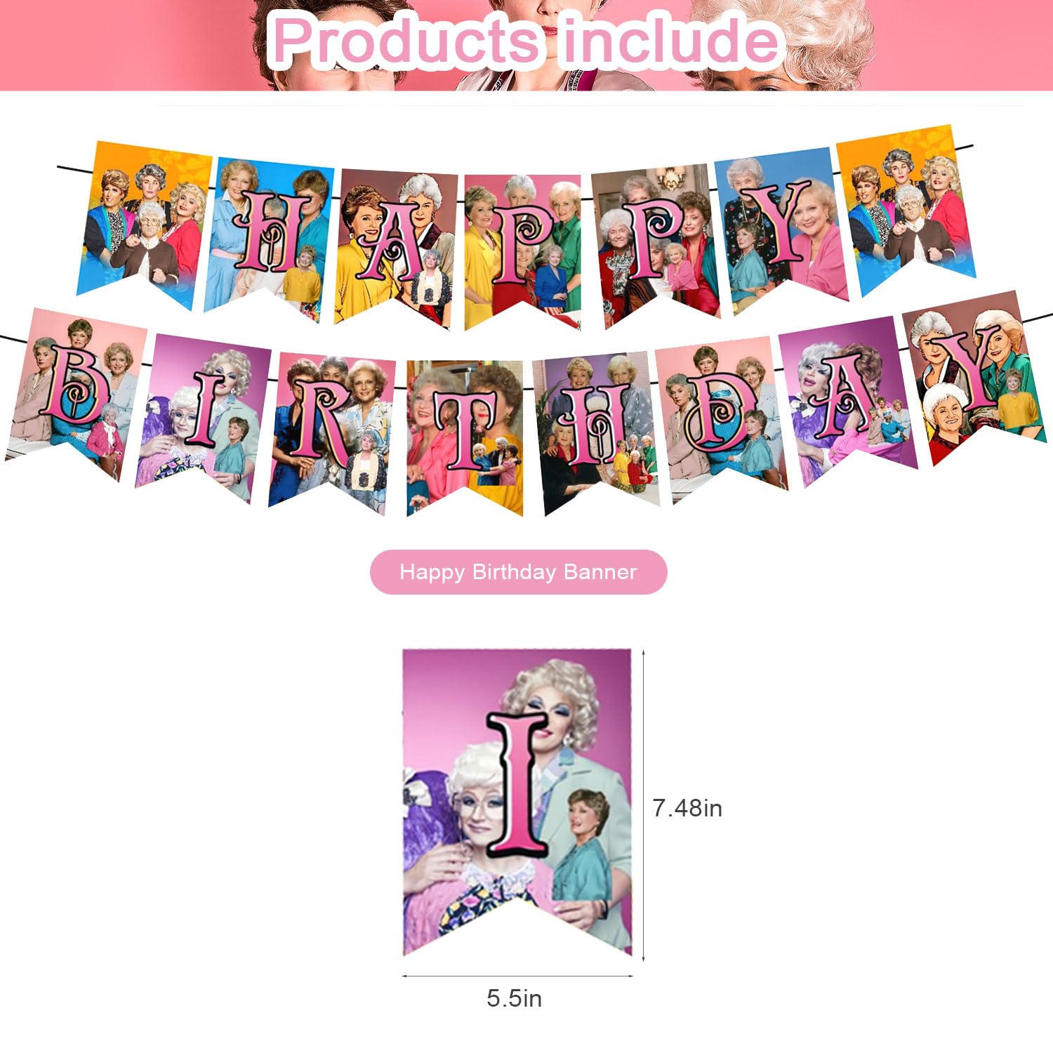 OUDINI The Golden Girls birthday party supplies,Golden Girls including cake topper, cupcake toppers, Banner, Latex Balloons,It is very suitable for Women and girl birthday party supplies., Blue