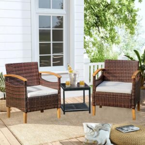 yeefy 3 piece outdoor patio furniture set outdoor furniture set with table outside lawn patio chairs set of 2 patio conversation sets bistro wicker patio set for backyard porch balcony garden (brown)