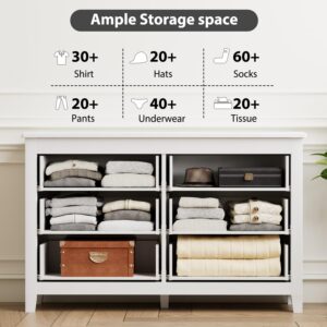 HOUROM White Dresser, Modern Farmhouse 6 Drawer Double Dresser for Bedroom Adults & Kids with Vintage Gold Pulls, Wide Dressers & Chests of Drawers, 6 Drawer Dressers for Hallway, Antique White