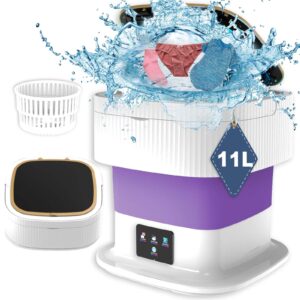 11l portable washing machine, 2 in 1 large intelligent laundry, foldable mini washing machine with drain basket washer for baby clothes, underwear, apartment, camping, rv, gifts, travel purple