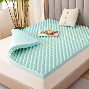 muuegm 2 inch egg crate mattress topper memory foam mattress topper king size,gel infused cooling ventilated king mattress pad back pain relief,blue