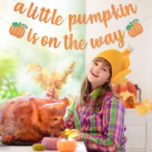 Orange Glitter "A Little Pumpkin Is On The Way" Banner - Pumpkin Baby Shower Banner, Fall Themed Gender Reveal Decorations, Thanksgiving Autumn Garland Photo Prop for Indoor Outdoor Party Supplies