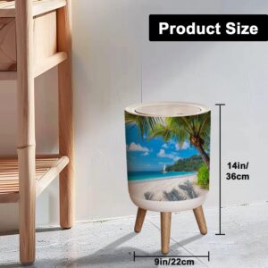 LGCZNWDFHTZ Small Trash Can with Lid for Bathroom Kitchen Office Beach Palm Trees Sailing Boat Garbage Bin Waste Basket Decorative 1.8 gallons