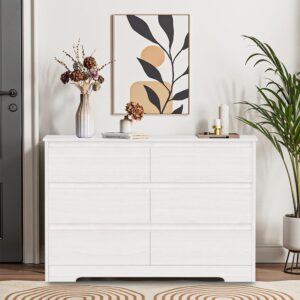 catmix dresser for bedroom, white 6 drawer double dresser, wood modern 6-drawer chest of drawers with deep drawers, wide storage organizer cabinet for bedroom, living room, entryway