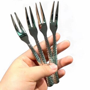 chenshuo dessert forks, stainless steel cocktail forks, stylist small appetizer forks for fruit salad cake, 5.27 inches, 4 piece