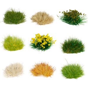 warmtree 126 pcs static grass bushy tufts lowland shrubs tuft terrain model kit for train landscape railroad scenery sand military layout model miniature bases and dioramas