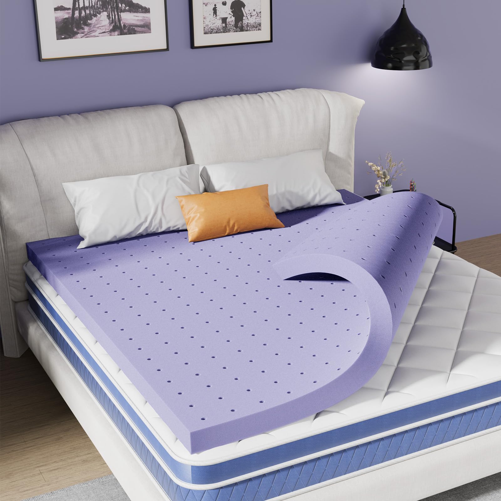 BedsPick 2 Inch Gel Infused Memory Foam Mattress Topper, Twin XL, Ventilated and Breathable, Purple