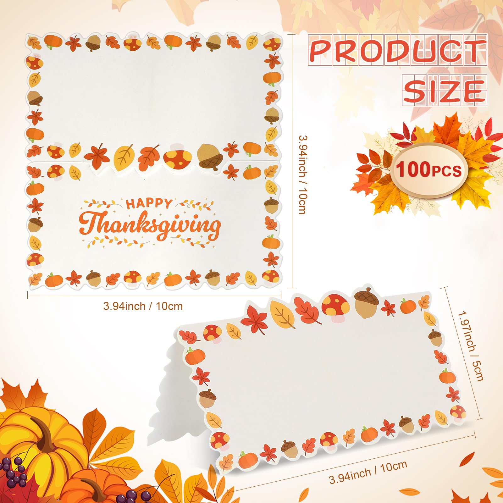 Watersay 100 Pcs Fall Maple Leaves Place Cards Autumn Thanksgiving Table Place Card Guest Seating Folded Harvest Name Cards Paper Tent Cards for Thanksgiving Wedding Tables Dinner Parties