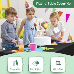 Kongdaoth 54" X 100' Plastic Tablecloth Roll Black Disposable Plastic Table Cover with Cutter Box, Disposable Table Cloth for Parties